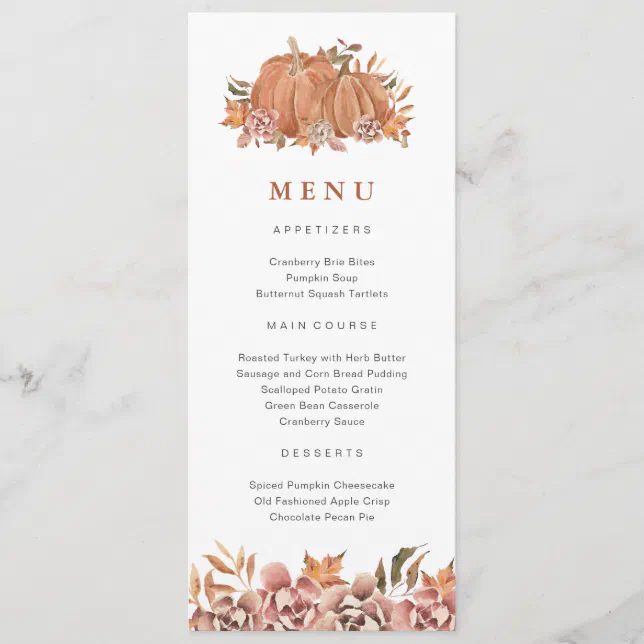 Pumpkin Fall Menu | Zazzle