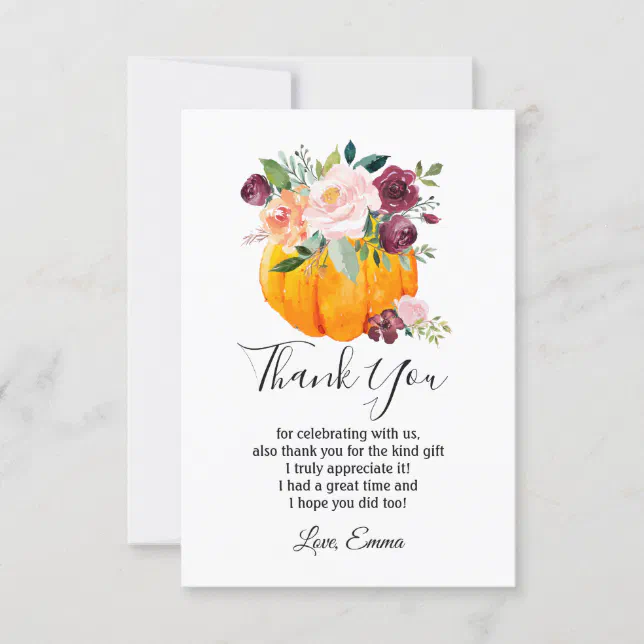 pumpkin, fall party, thank you card | Zazzle