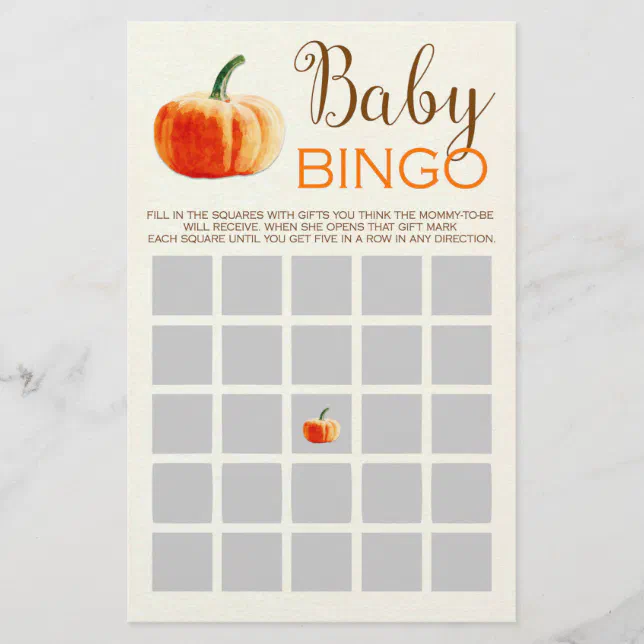 Pumpkin Fall Rustic Baby BINGO Baby Shower Game Flyer | Zazzle
