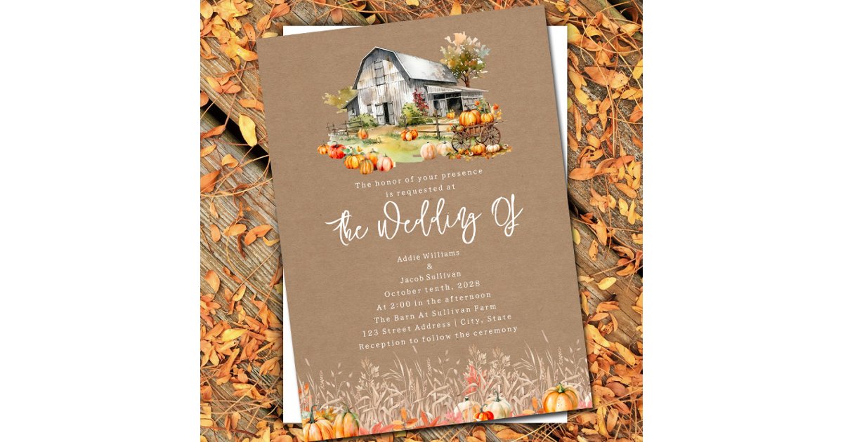 Pumpkin Farm Barn Wedding Cardstock Invitation | Zazzle
