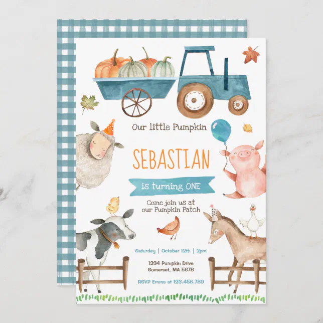 Pumpkin Farm Birthday Invitation Fall Farm Party | Zazzle