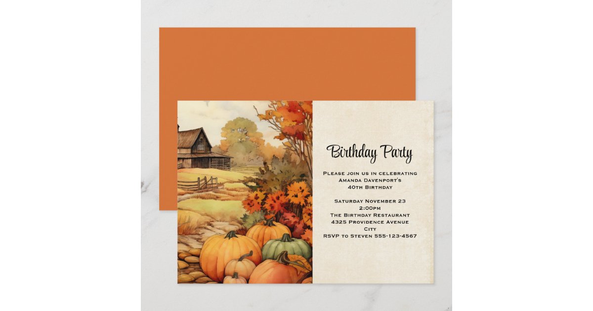 Pumpkin Farm Fall Harvest Autumn Birthday Invitation | Zazzle