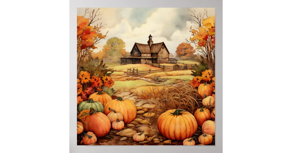 Pumpkin Farm Fall Harvest Thanksgiving Poster | Zazzle