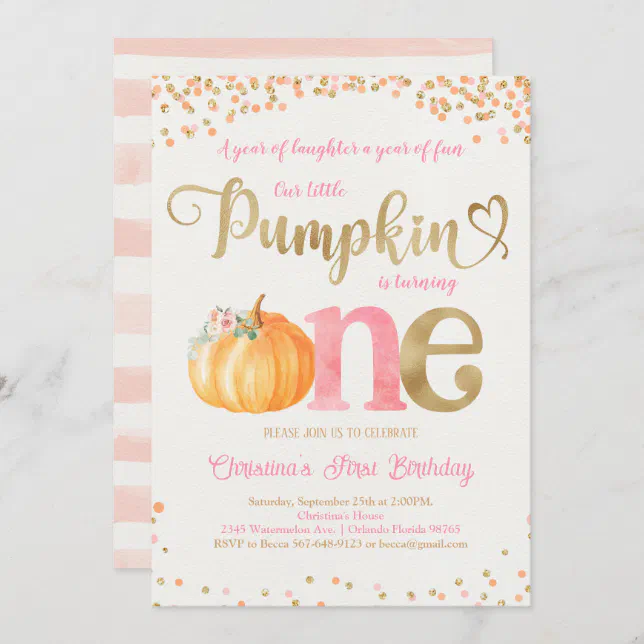 Pumpkin First Birthday Invitation | Zazzle