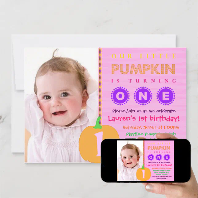 Pumpkin First Birthday Invitation | Zazzle
