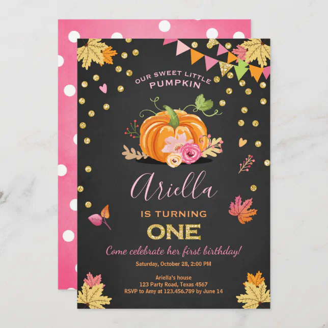 Pumpkin First birthday invitation Autumn Fall Pink | Zazzle