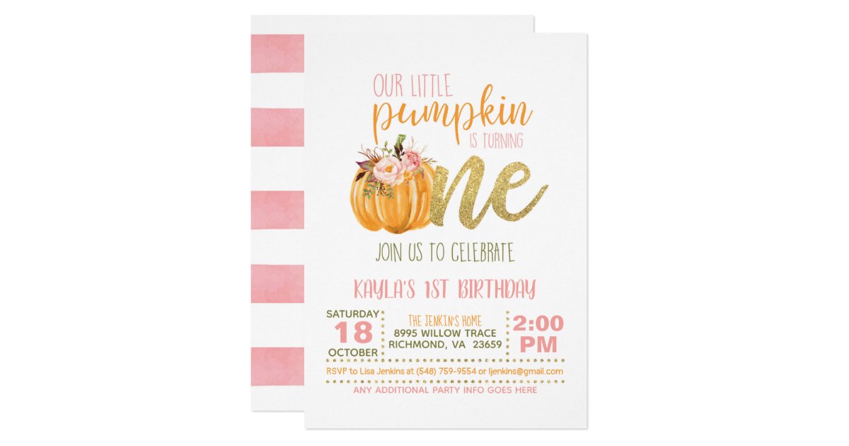 Pumpkin First Birthday Invitation - Girl | Zazzle.com
