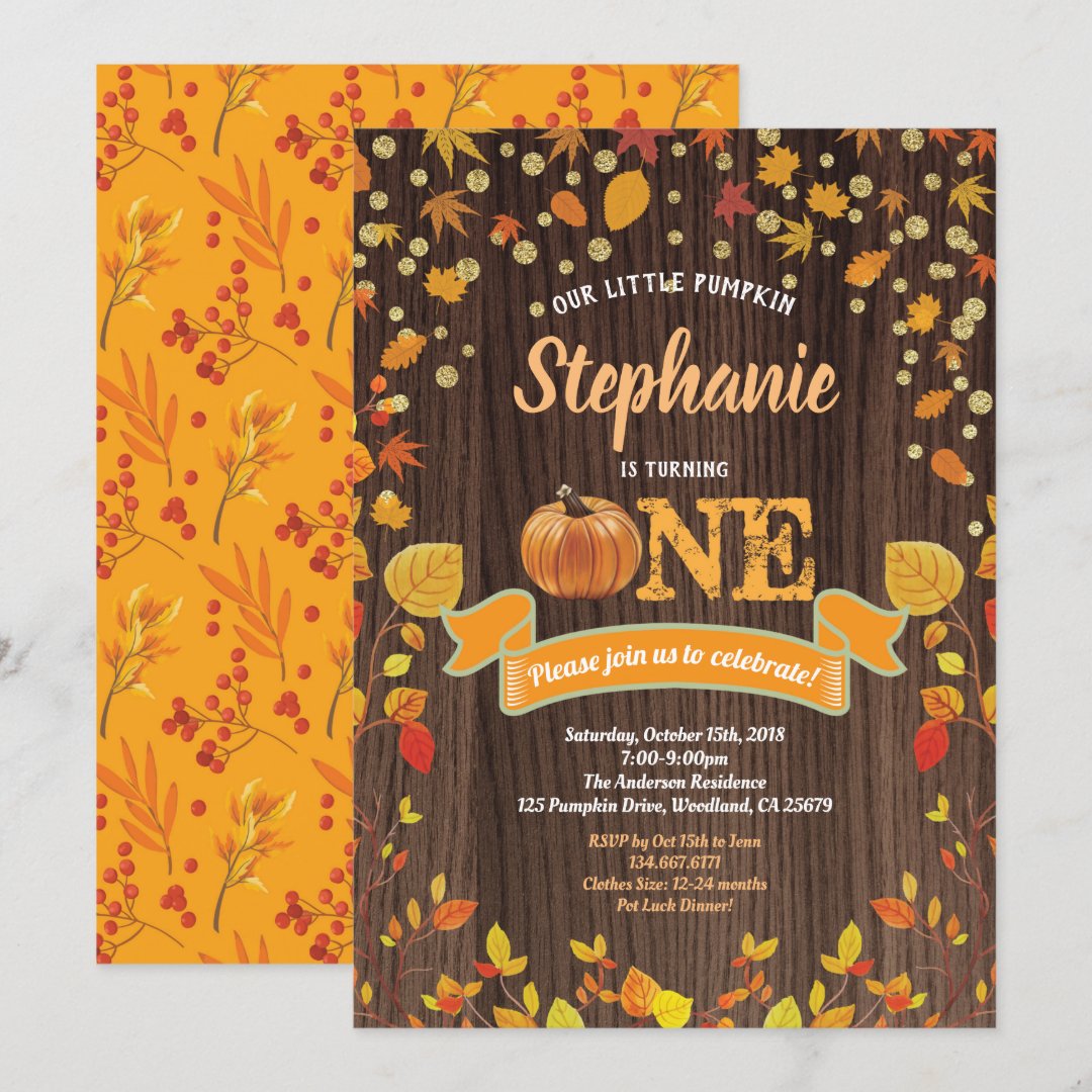 Pumpkin first birthday invitation. Rustic wood Invitation | Zazzle