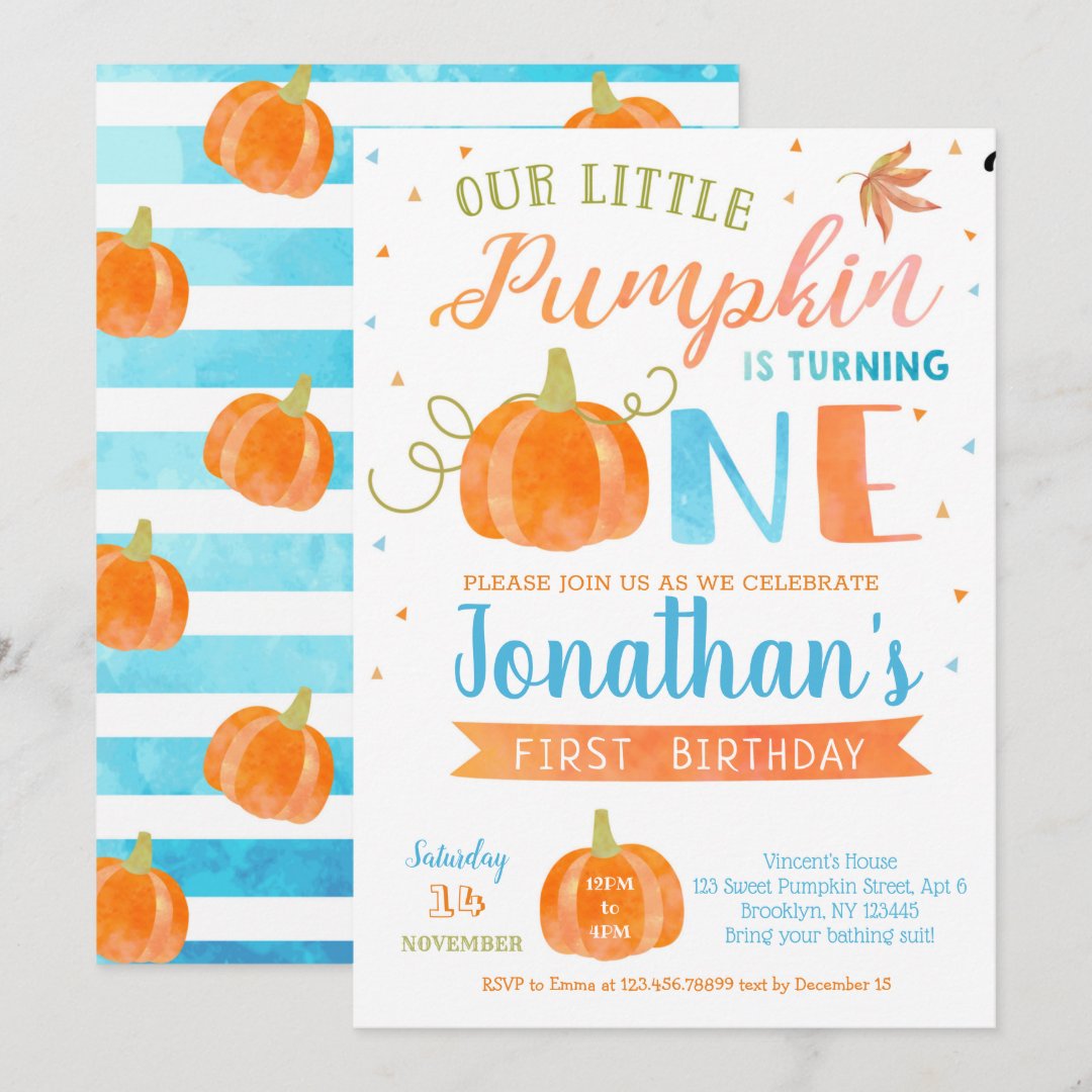 Pumpkin First Birthday Invitations for Boy 1st | Zazzle