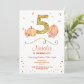 Pumpkin FIVE Birthday 5THh Fall Party Gold Invite | Zazzle