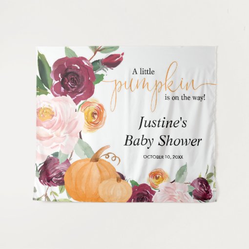 Pumpkin floral fall baby shower backdrop sign | Zazzle
