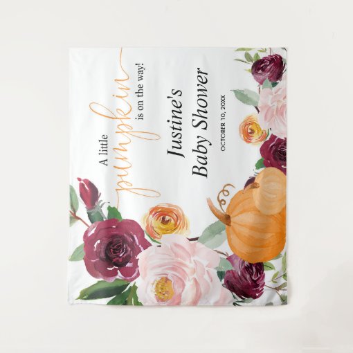 Pumpkin floral fall baby shower backdrop sign | Zazzle