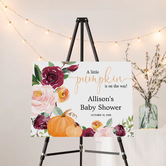 Pumpkin floral fall baby shower welcome sign | Zazzle