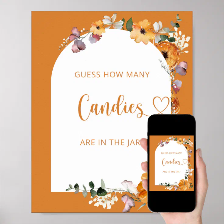 Pumpkin floral guess how many candies poster | Zazzle