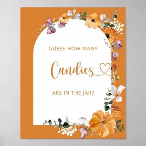 Pumpkin floral guess how many candies poster | Zazzle