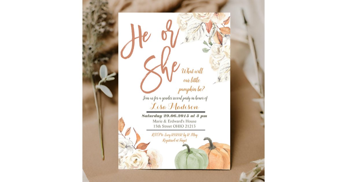 Pumpkin Gender Reveal Invite Rustic Fall Shower | Zazzle