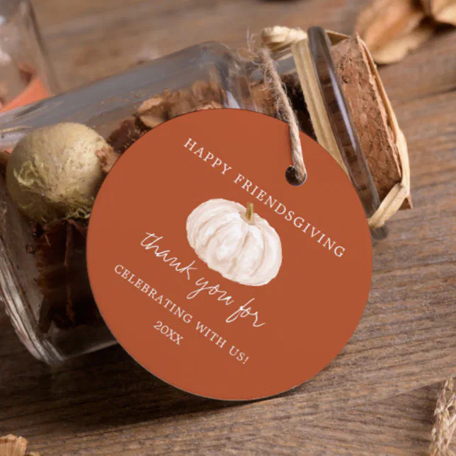 Pumpkin Happy Friendsgiving Thank You Favor Tags | Zazzle