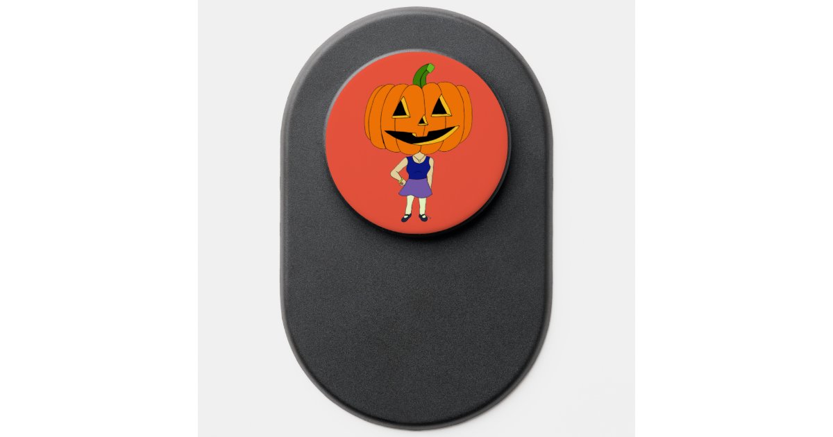 pumpkin head chibi girl button PopSocket | Zazzle