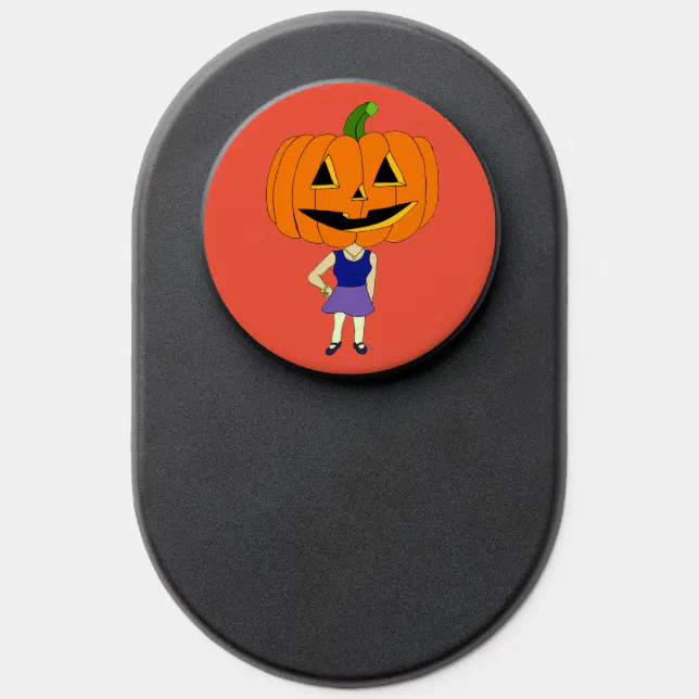 pumpkin head chibi girl button PopSocket | Zazzle