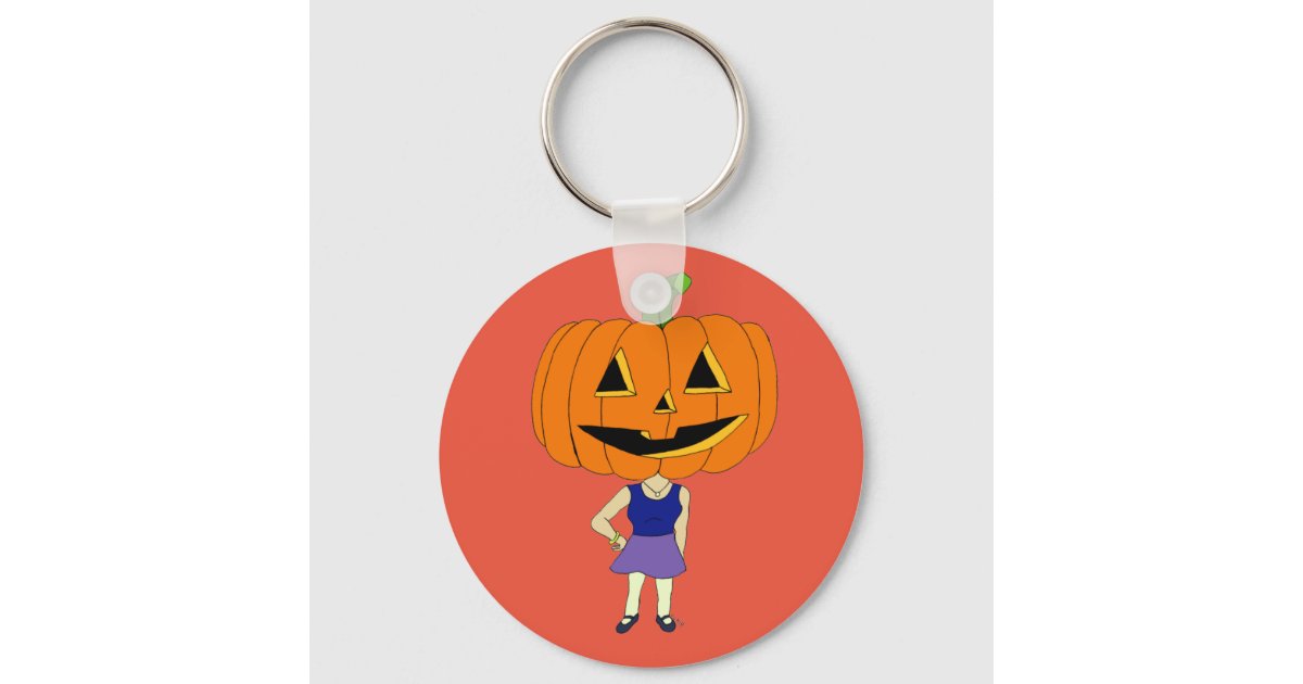 pumpkin head chibi girl keychain | Zazzle