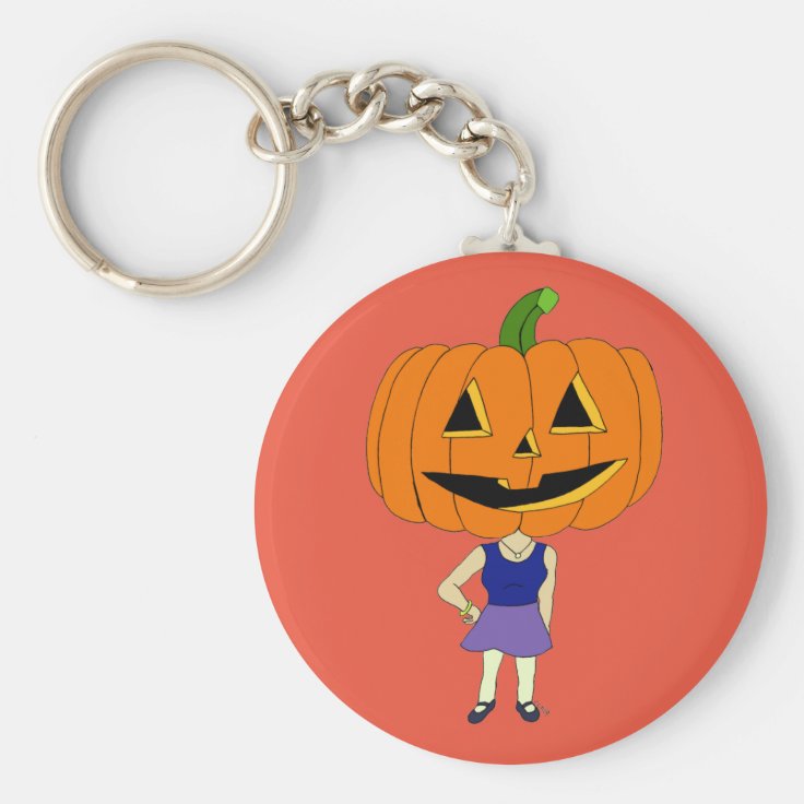 pumpkin head chibi girl keychain | Zazzle