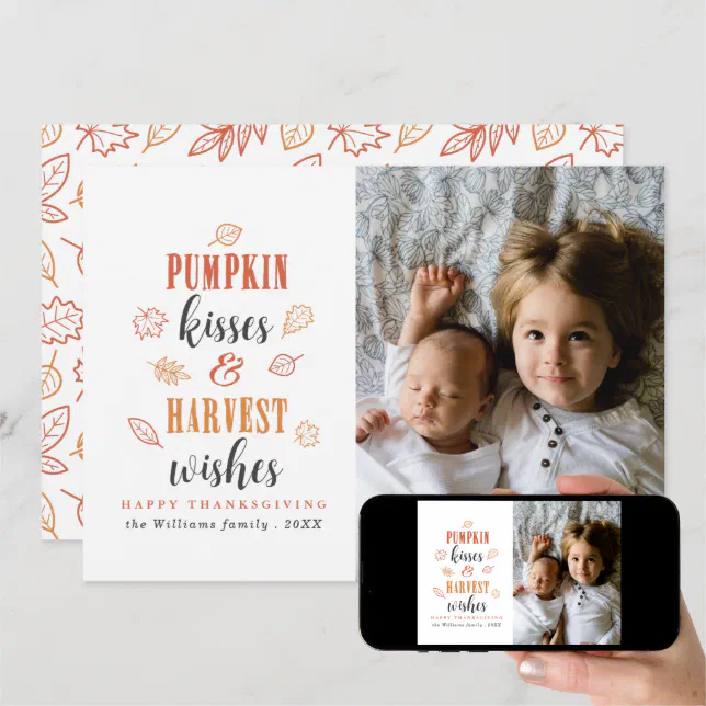 Pumpkin Kisses & Harvest Wishes Photo Cards | Zazzle