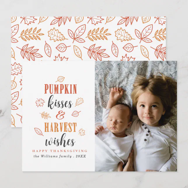 Pumpkin Kisses & Harvest Wishes Photo Cards | Zazzle