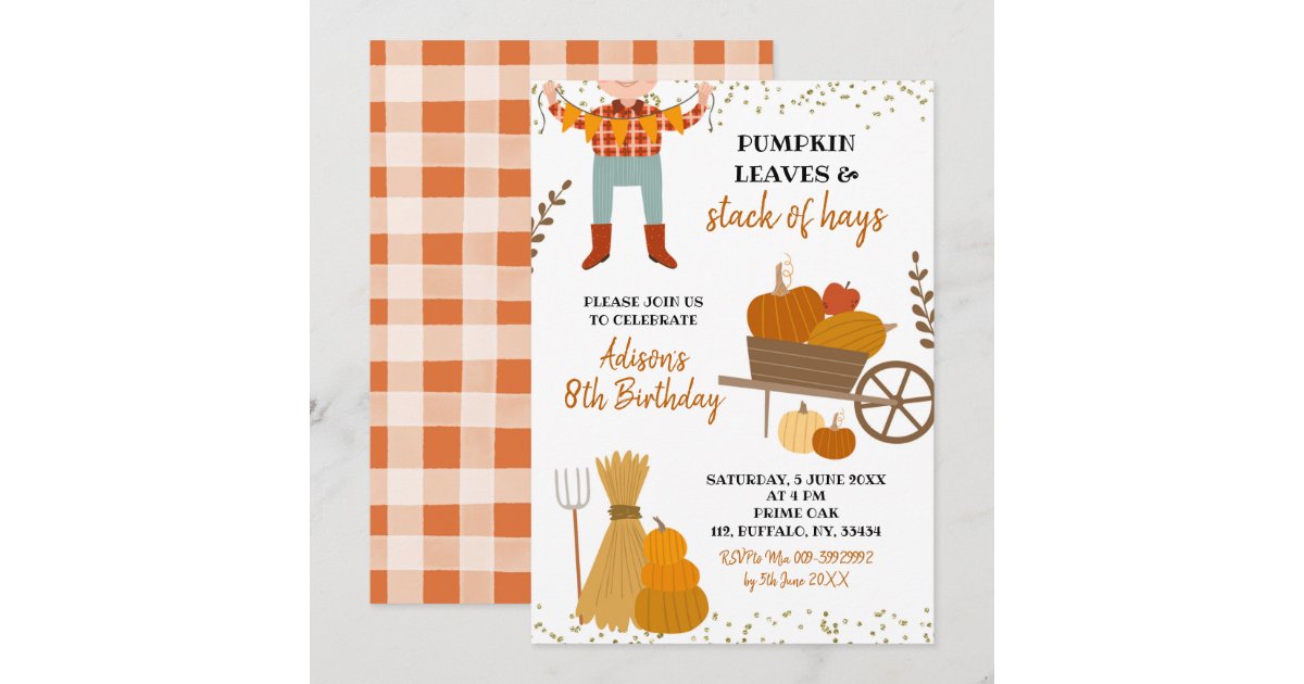 Pumpkin Leaves and Stacks of Hay Birthday Invitati Invitation | Zazzle