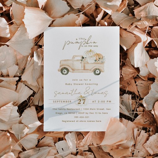 Pumpkin Minimalist Simple Modern Fall Baby Shower Invitation | Zazzle
