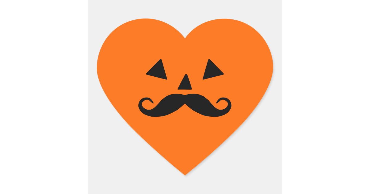 Pumpkin Moustache Halloween Heart Sticker | Zazzle