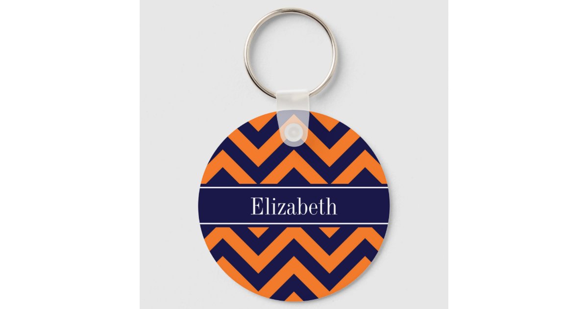 Pumpkin Navy LG Chevron Navy Blue Name Monogram Keychain | Zazzle