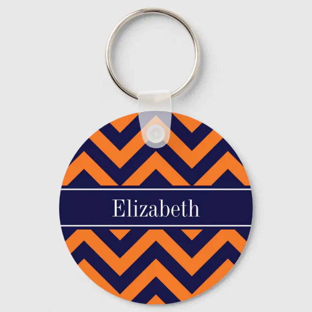 Pumpkin Navy LG Chevron Navy Blue Name Monogram Keychain | Zazzle