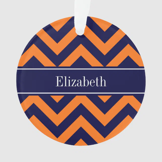 Pumpkin Navy LG Chevron Navy Blue Name Monogram Ornament | Zazzle