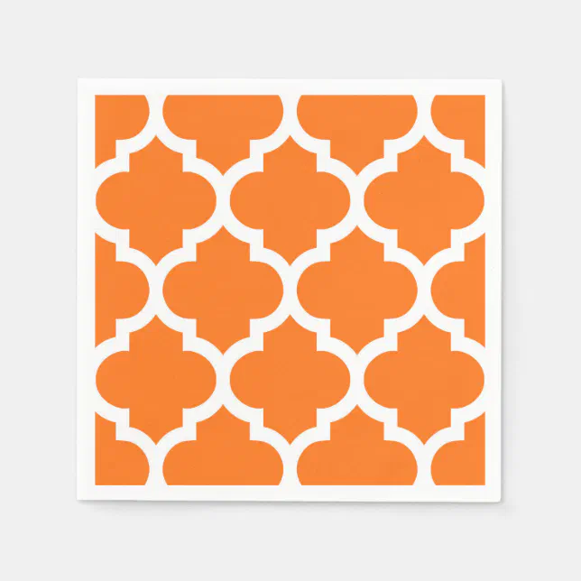 Pumpkin Orange Wht Moroccan Quatrefoil Pattern #5 Paper Napkins | Zazzle