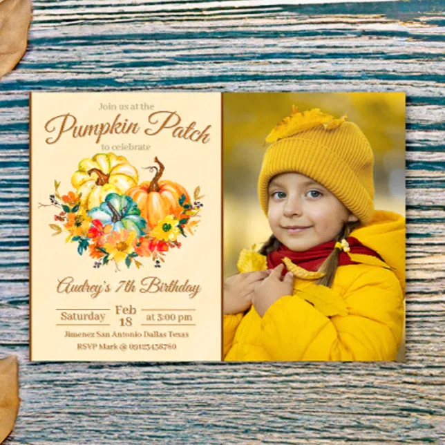 Pumpkin Patch Birthday with Photo Invitation | Zazzle