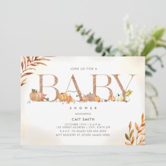Pumpkin Patch Lettering Fall Autumn Baby Shower In Invitation | Zazzle