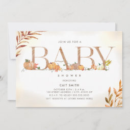 Pumpkin Patch Lettering Fall Autumn Baby Shower In Invitation | Zazzle