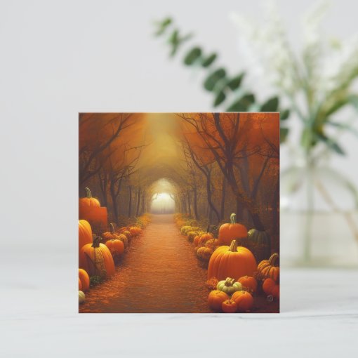 Pumpkin Path Beautiful Autumn Scene Custom Card | Zazzle
