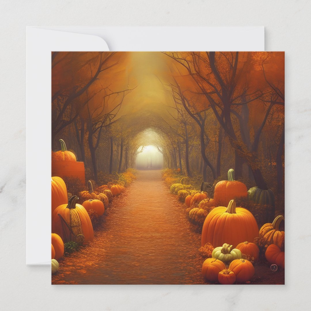 Pumpkin Path Beautiful Autumn Scene Custom Card | Zazzle