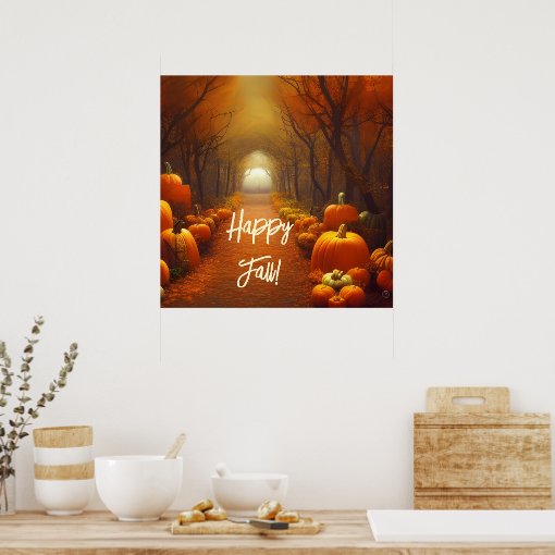 Pumpkin Path Beautiful Autumn Scene Custom Poster | Zazzle