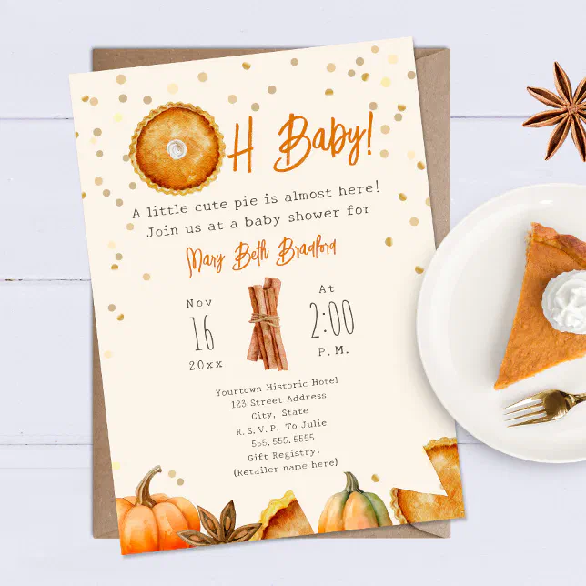 Pumpkin Pie Cutie Pie Oh Baby Shower Invitation | Zazzle