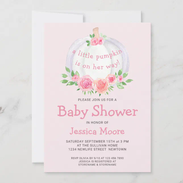 Pumpkin Pink Baby Shower Invitation | Zazzle