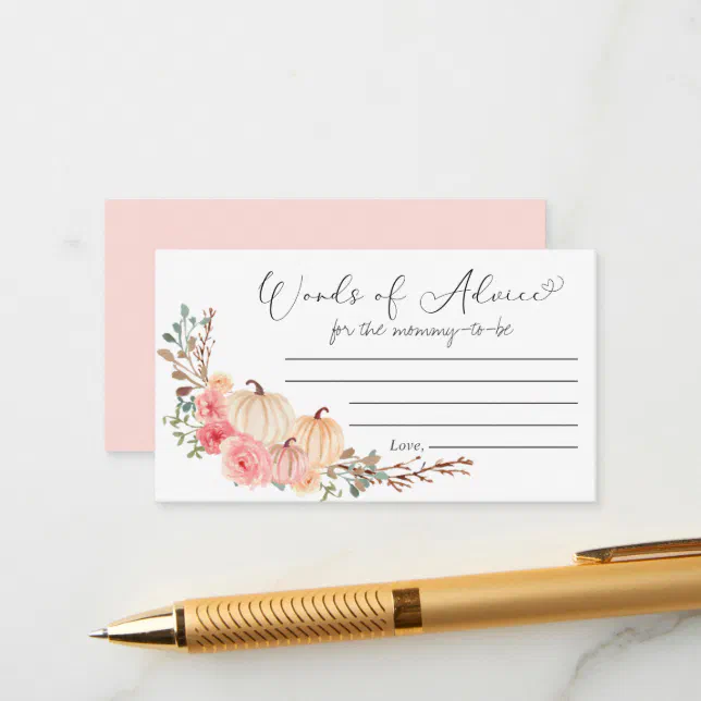 Pumpkin Pink Floral Baby Shower Words Of Advice Enclosure Card | Zazzle