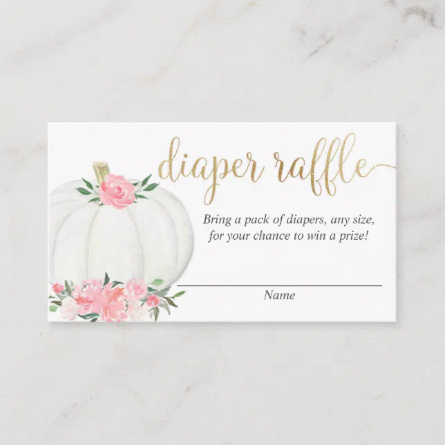 Pumpkin pink gold elegant fall diaper raffle cards | Zazzle