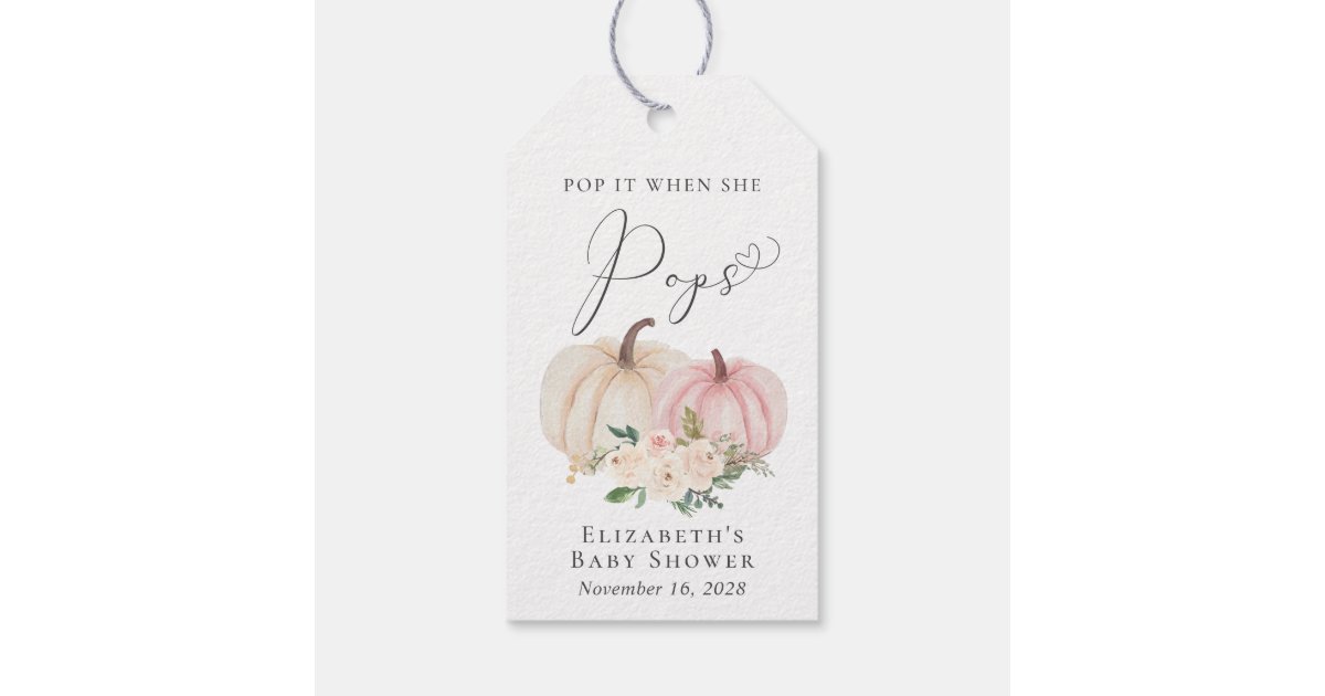 Pumpkin Pop It When She Pops Baby Girl Shower Gift Tags | Zazzle