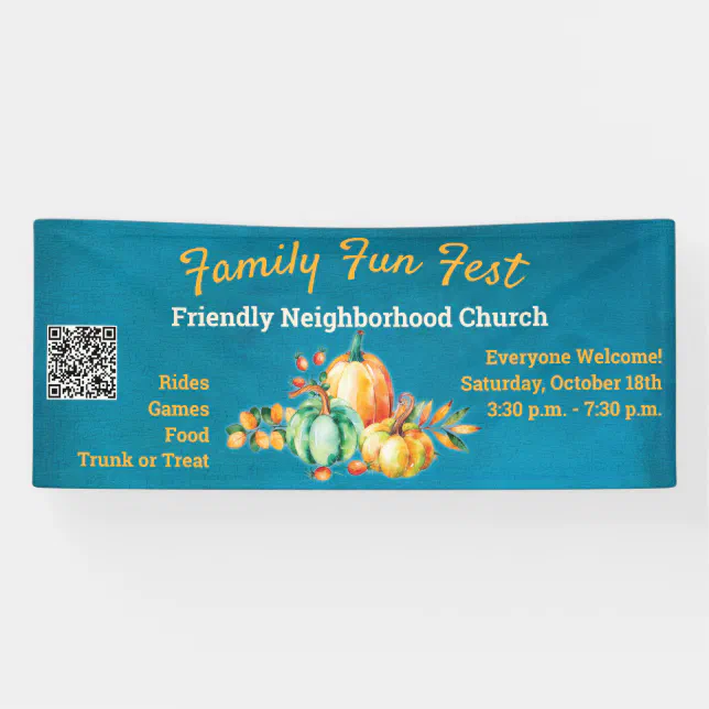 Pumpkin QR Code Church School Fall Autumn Harvest Banner | Zazzle