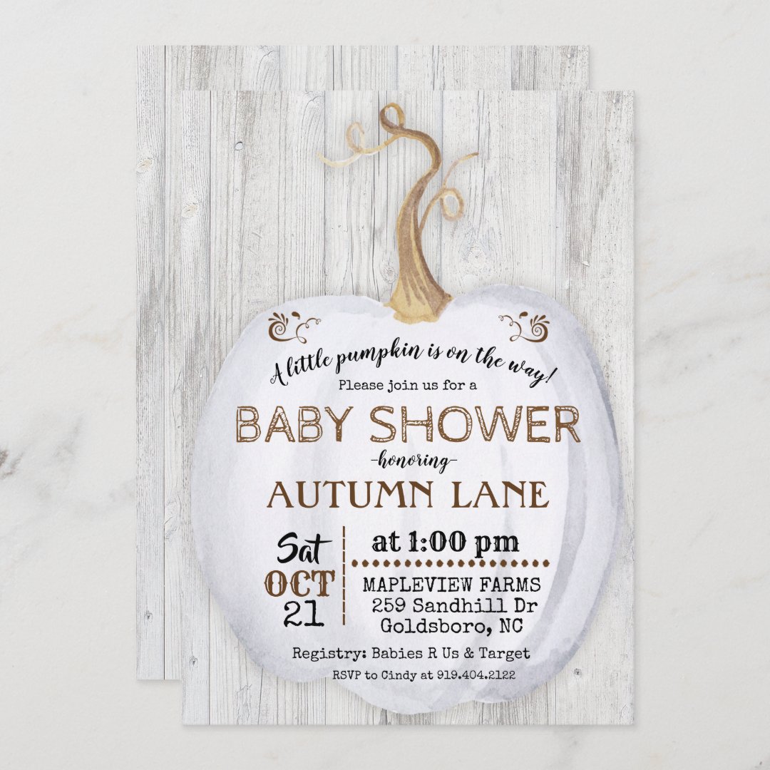 Pumpkin Rustic Fall Baby Shower Invitation | Zazzle