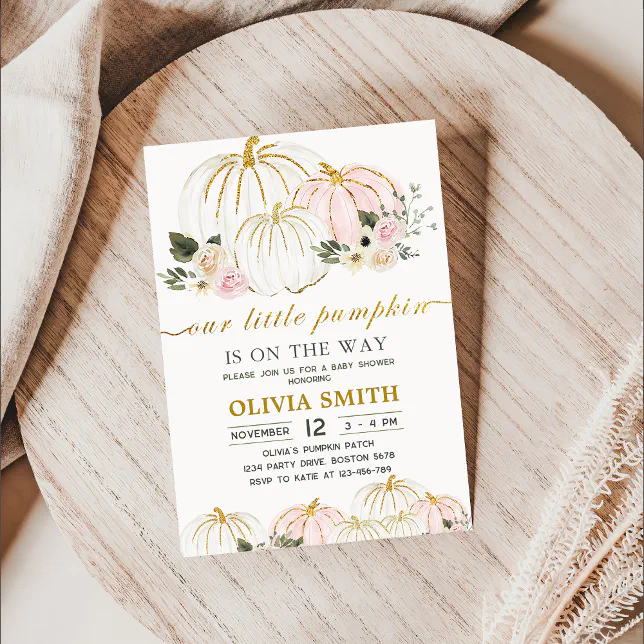 Pumpkin Rustic Floral Fall Baby Shower Invitation | Zazzle