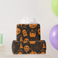 Pumpkin Skull Ghost Spooky Halloween Pattern Wrapping Paper | Zazzle