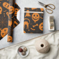 Pumpkin Skull Ghost Spooky Halloween Pattern Wrapping Paper | Zazzle